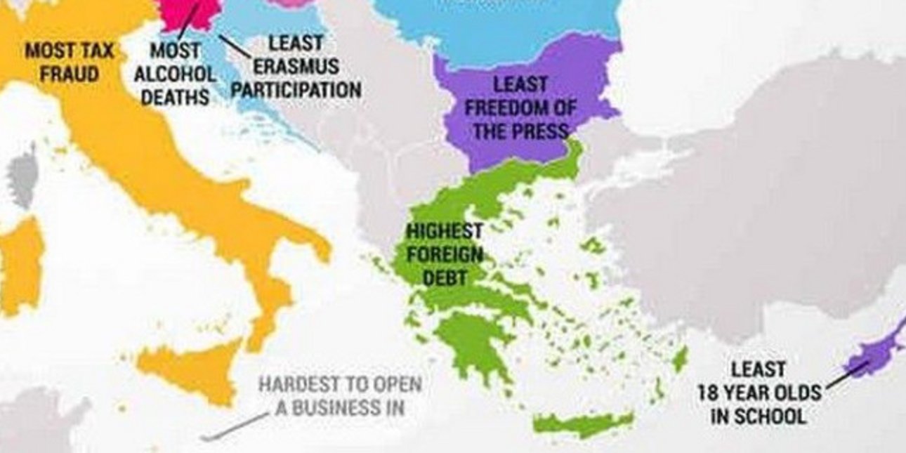 Ο χάρτης με τα στραβά και ανάποδα της Ευρώπης: Σε ποιο τομέα η Ελλάδα ...