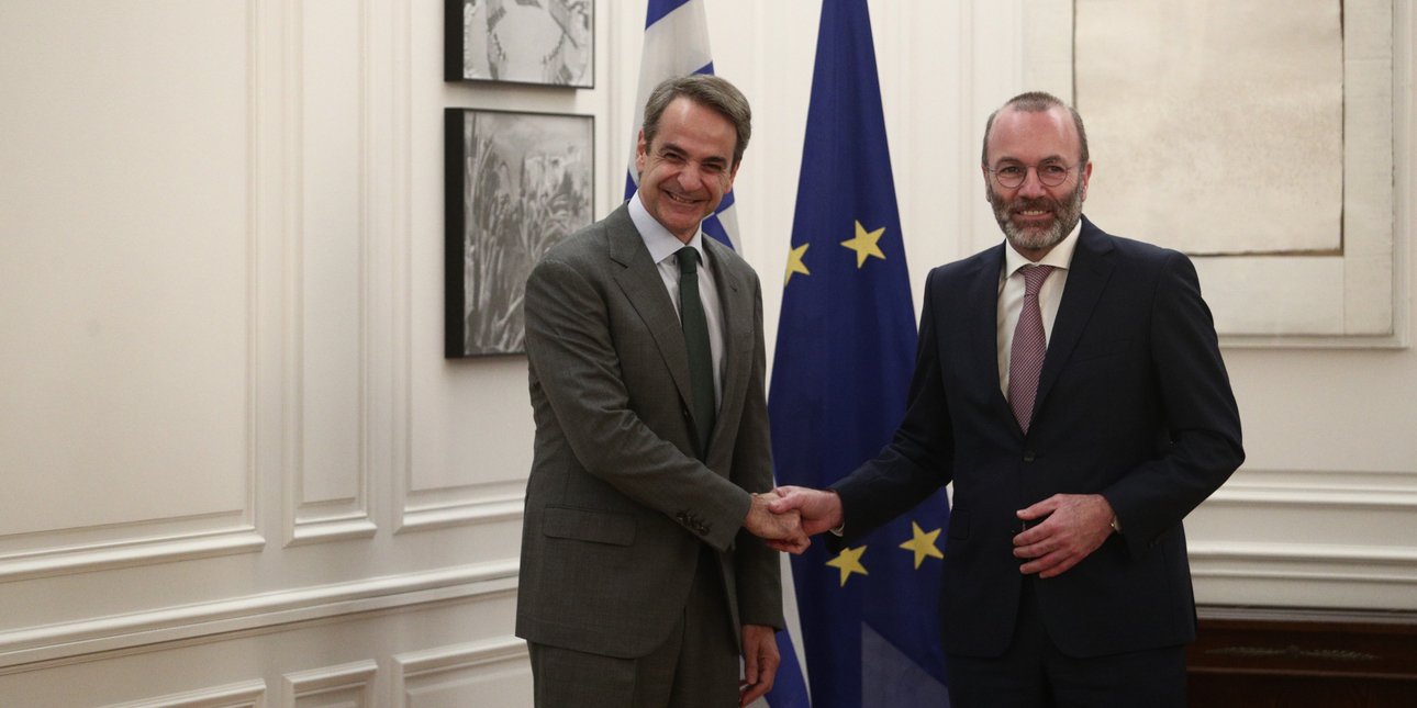 PM Mitsotakis meets with EPP's Manfred Weber at Maximos Mansion ...