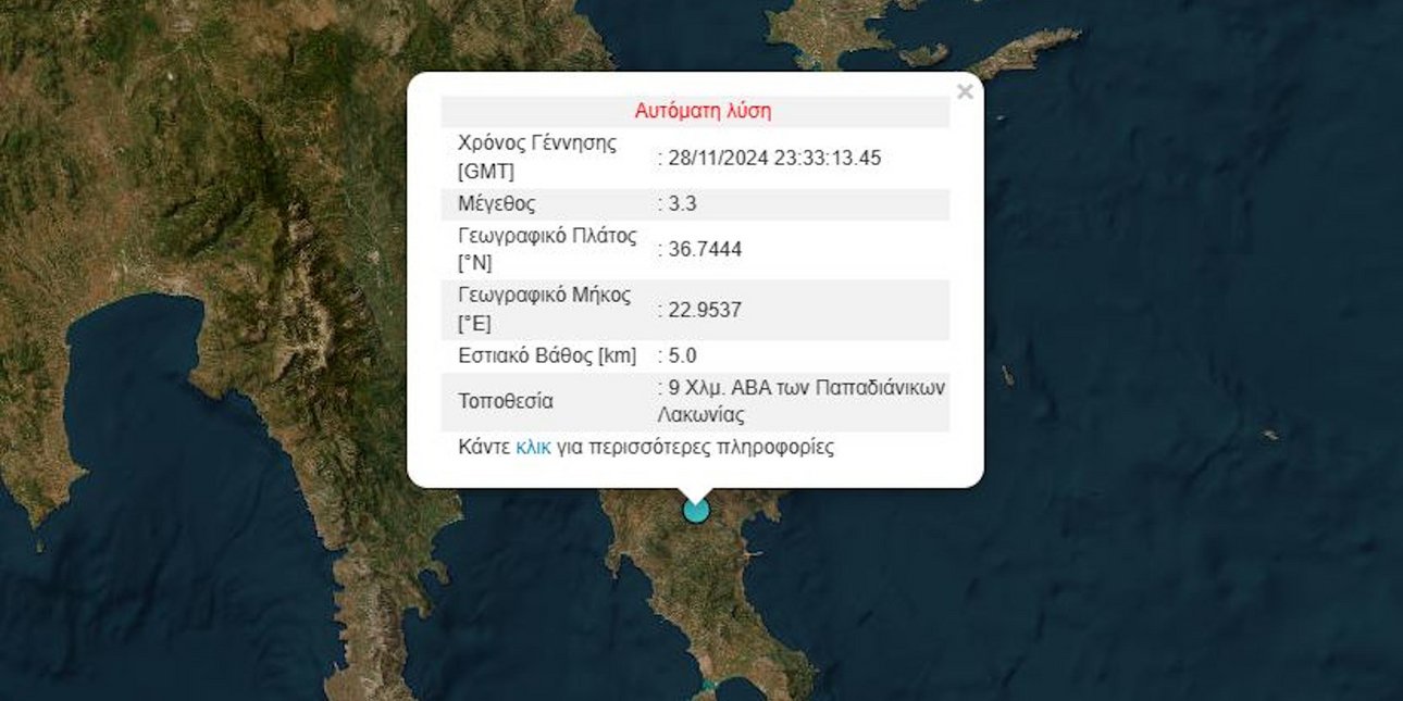Σεισμική δόνηση 3,3 Ρίχτερ στη Λακωνία - iefimerida.gr