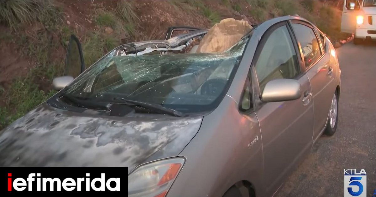 Σώθηκε από θαύμα: Βράχος συνέθλιψε το αυτοκίνητό του, αλλά εκείνος είχε ...