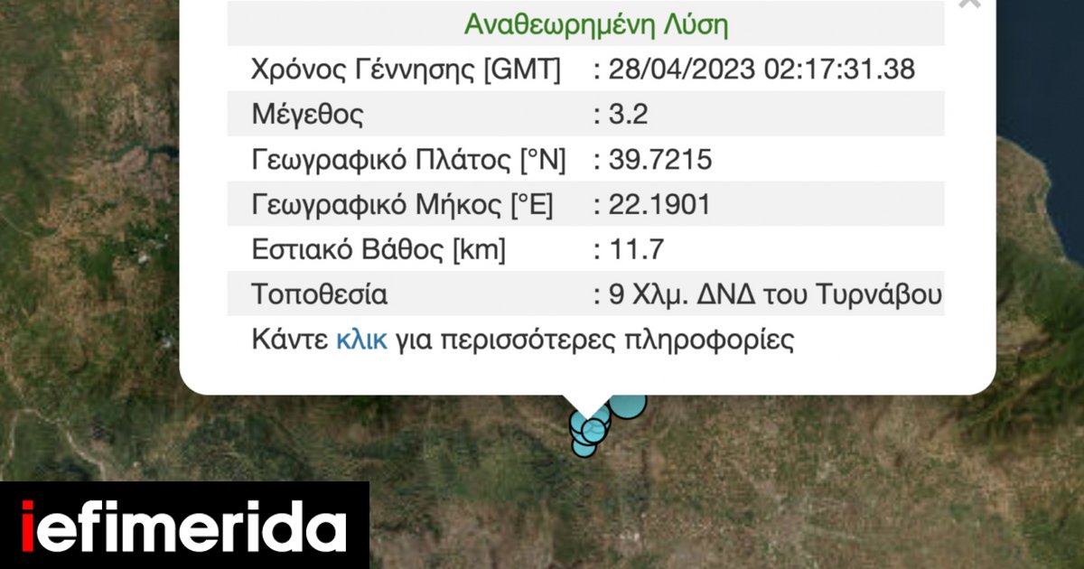 Σεισμός 3,2 Ρίχτερ τα ξημερώματα στη Λάρισα - iefimerida.gr