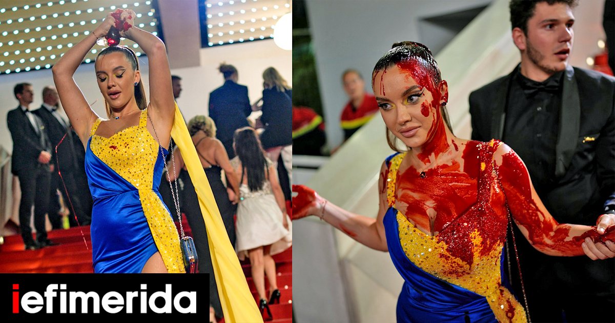 Φεστιβάλ Καννών: Διαδηλώτρια περιλούστηκε με «αίμα» διαμαρτυρόμενη για τον πόλεμο στην Ουκρανία ...