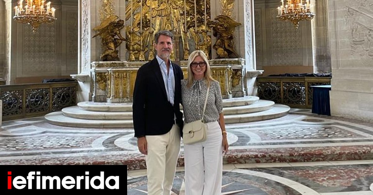 H Μαρί Σαντάλ με λευκό τζιν και ρομαντικό πουκάμισο Celine -To ...