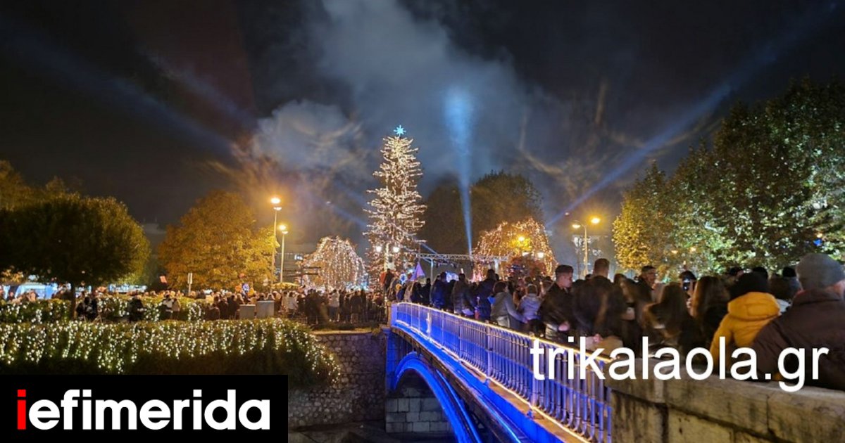 Τρίκαλα: Φωταγωγήθηκε το μεγαλύτερο φυσικό χριστουγεννιάτικο δέντρο ...
