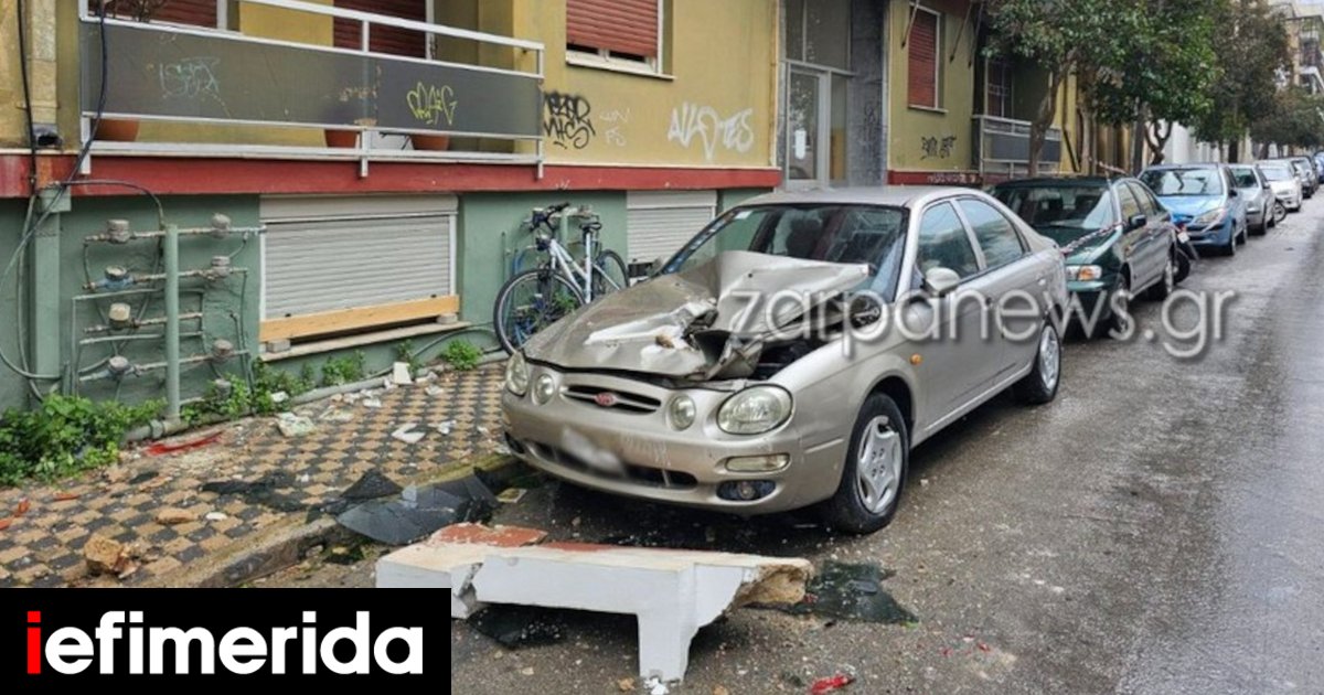 Χανιά: Αποκολλήθηκε κομμάτι από μπαλκόνι και διέλυσε αυτοκίνητα [εικόνες] - iefimerida.gr