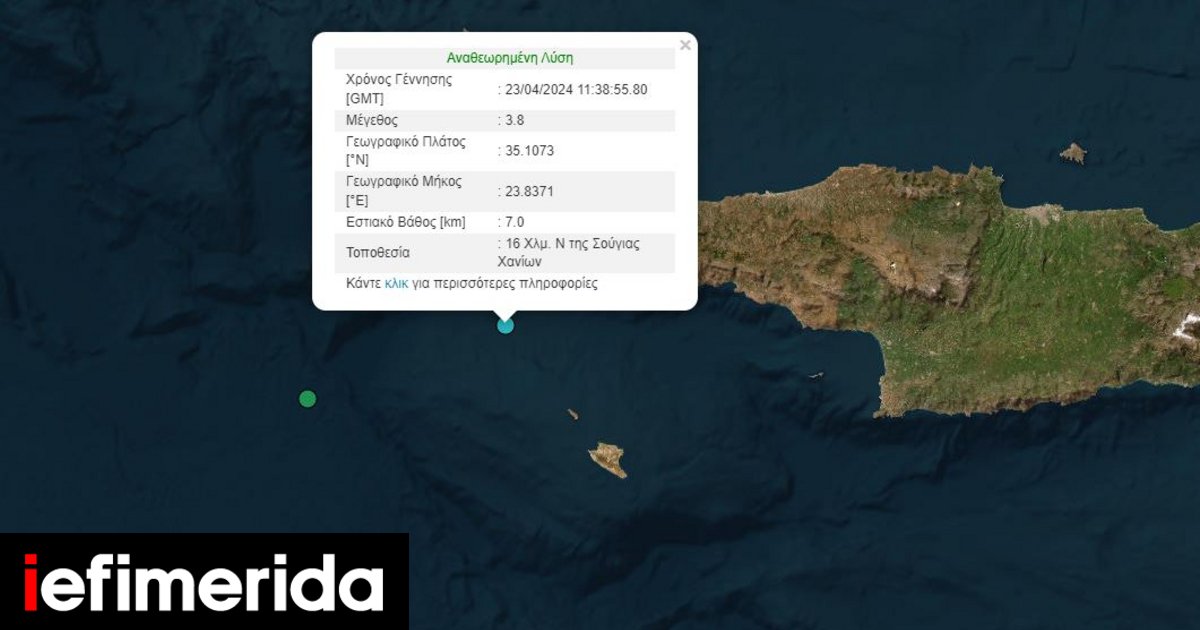 Σεισμός 3,8 Ρίχτερ νότια της Κρήτης - iefimerida.gr
