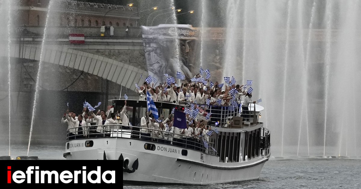 Greek Team Parades Along Seine During Olympic Games Opening Ceremony ...