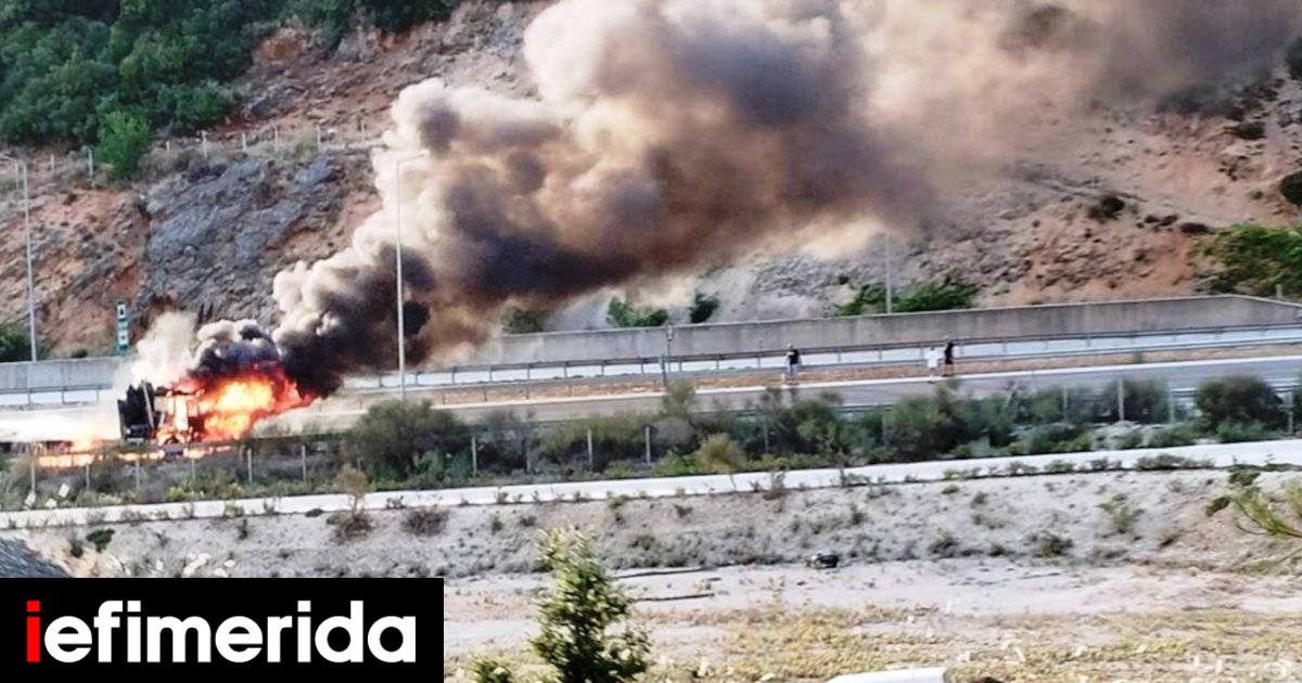 Φωτιά σε φορτηγό στην Εγνατία Οδό έξω από τις Σέρρες -Κλειστό το ένα ...