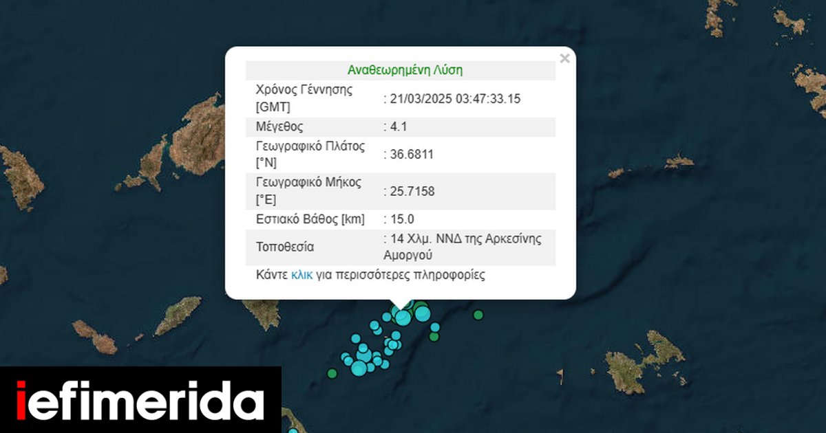 Σεισμός 4,1 Ρίχτερ ανοιχτά της Αμοργού - iefimerida.gr