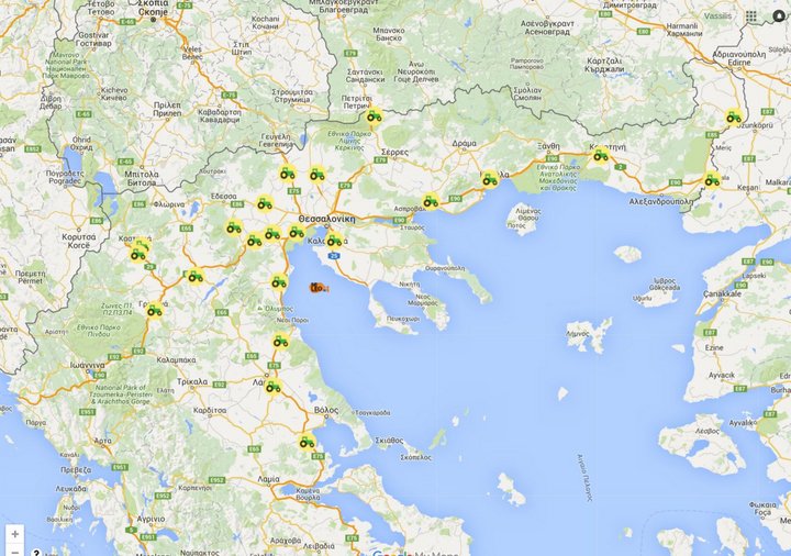 Ο χάρτης με τα σημεία συγκέντρωσης-μπλόκα των αγροτών στη Βόρεια Ελλάδα ...