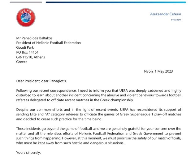 UEFA: Τέλος για φέτος οι elite και Α' κατηγορίας διαιτητές στο ελληνικό ...