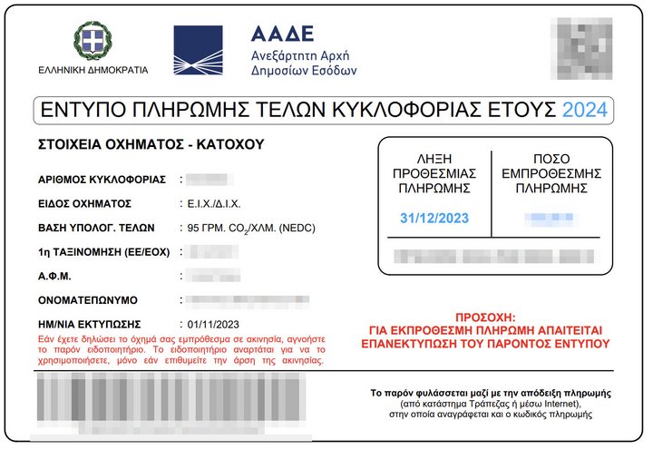 Τέλη κυκλοφορίας 2024: Αναρτήθηκαν τα ειδοποιητήρια στην πλατφόρμα της ...
